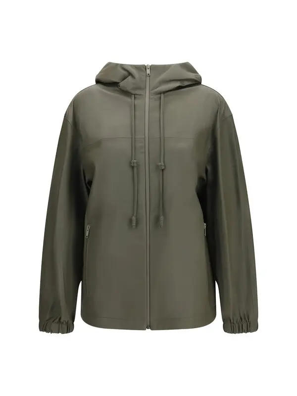 Bottega Veneta Lightweight Nappa Leather Jacket With Intrecciato Hood - Green