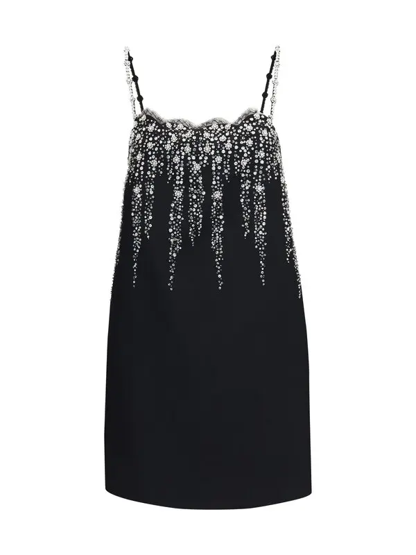 Valentino Garavani Embroidered Crepe Mini Dress With Jewel Details - Black