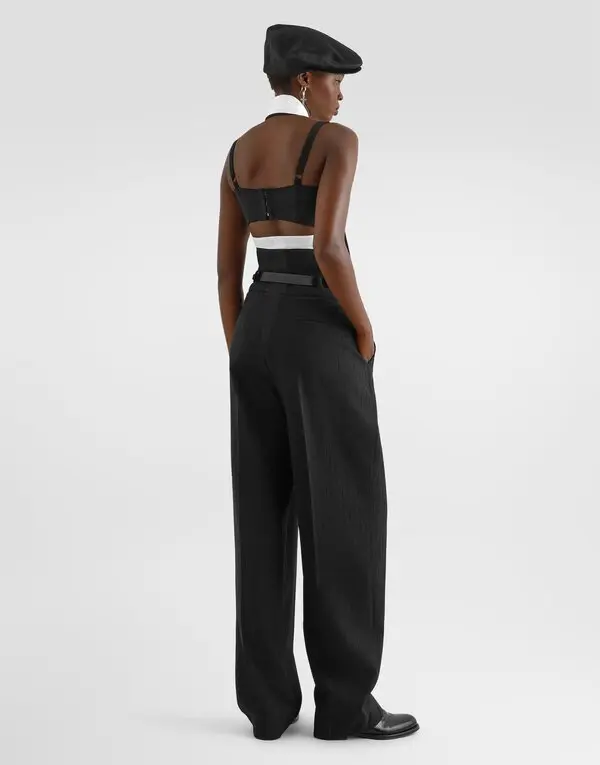 Dolce & Gabbana Pinstripe Wool Jacquard Trousers - Black