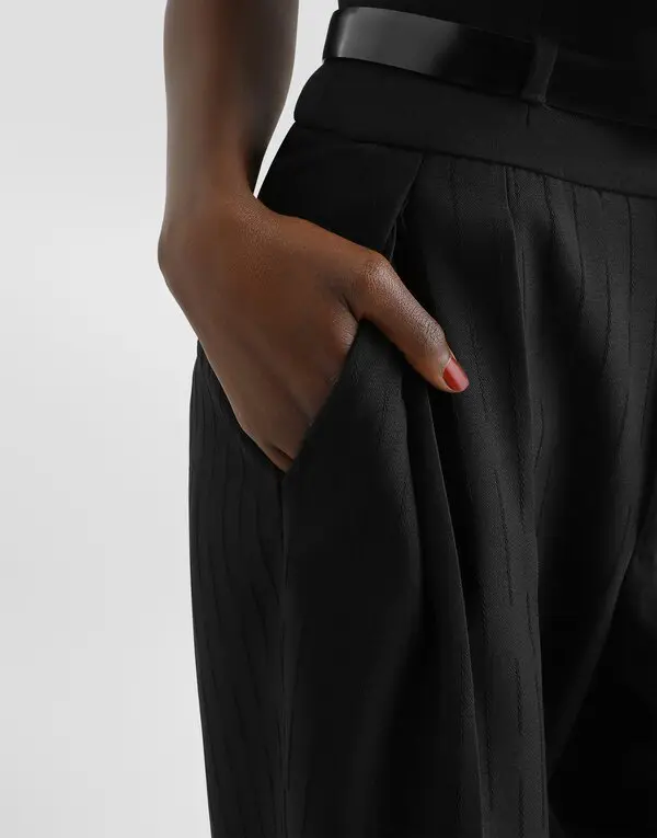 Dolce & Gabbana Pinstripe Wool Jacquard Trousers - Black