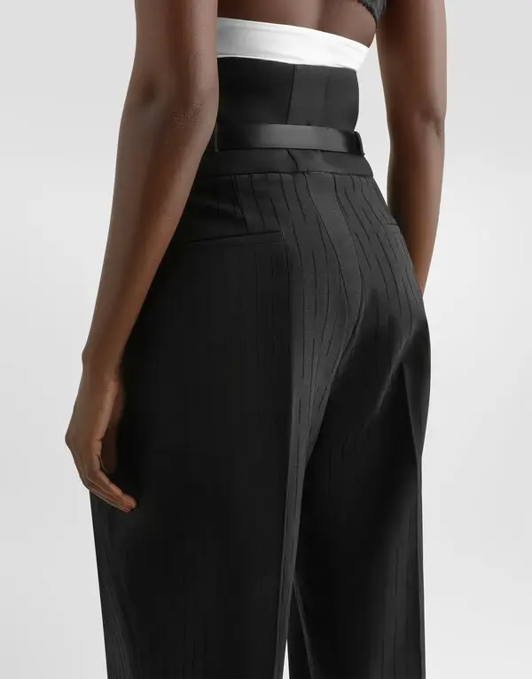 Dolce & Gabbana Pinstripe Wool Jacquard Trousers - Black