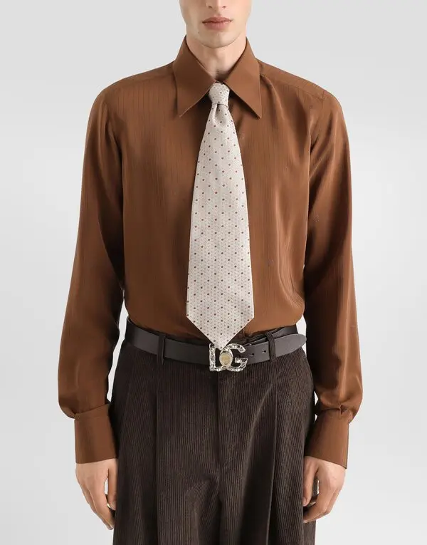 Dolce & Gabbana Polka Dot Jacquard Tie - Beige
