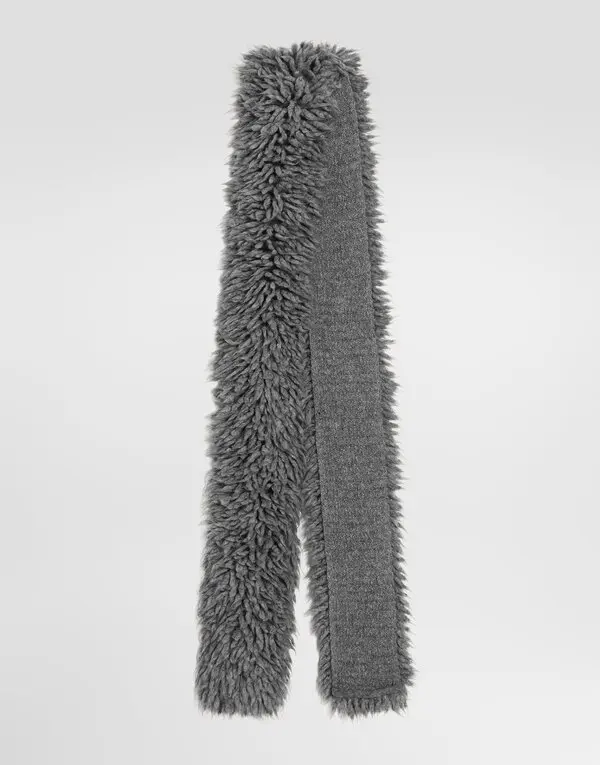 Dolce & Gabbana Knitted Scarf With Fur - Grey