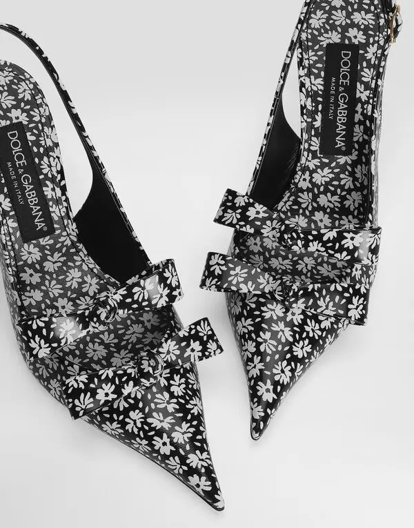 Dolce & Gabbana Floral-print Calfskin Slingback