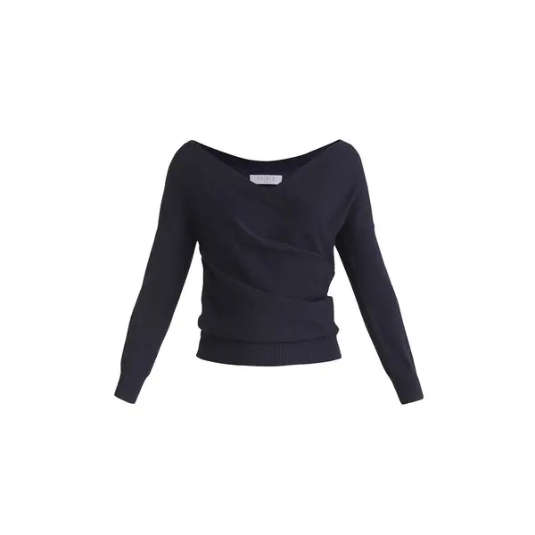 PAISIE Knitted Wrap Top In Navy