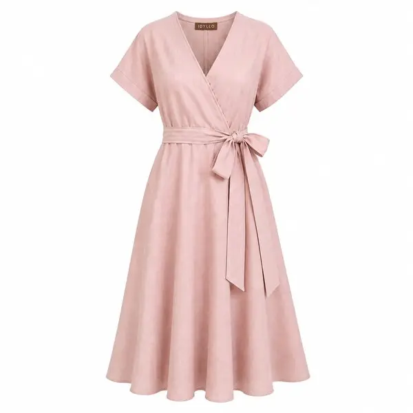 IDYLLO Linen Boho Wrapdress With Pockets Powder