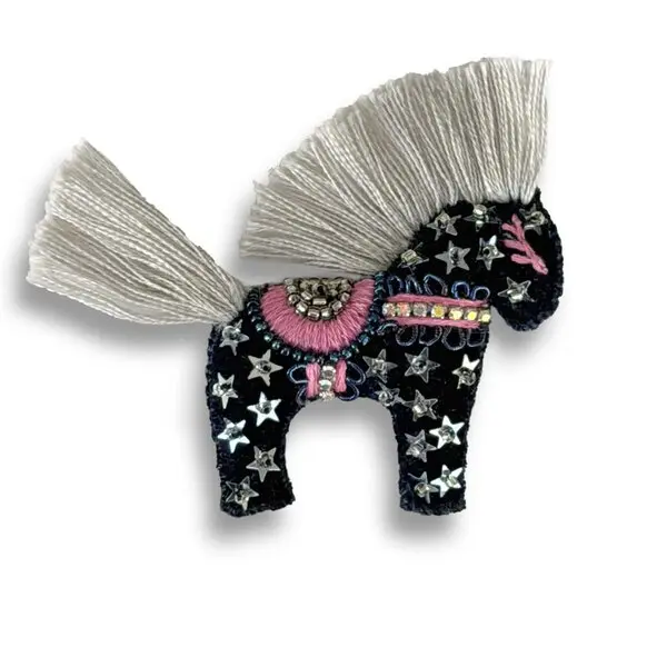 VETKA Handmade Navy Horse Brooch- Moon