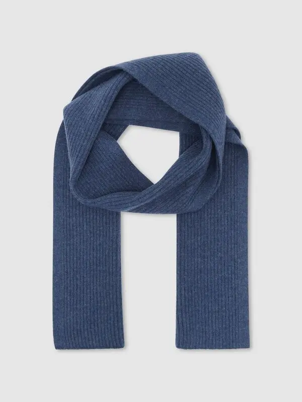 REISS Chesterfield Merino Wool Rib-knit Scarf - Denim Blue