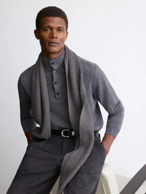 REISS Chesterfield Merino Wool Rib-knit Scarf - Mid Grey