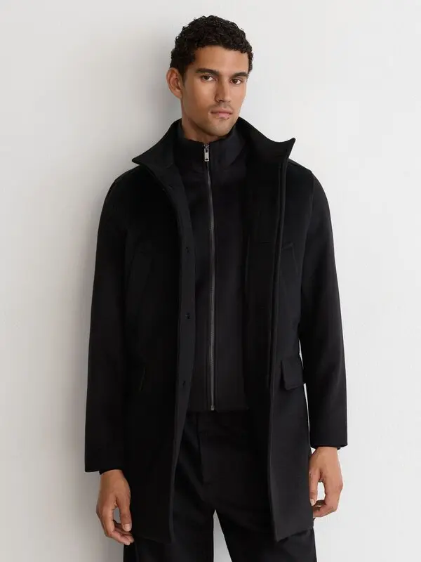 REISS Fossil Wool-blend Gilet-insert Single-breasted Coat - Black