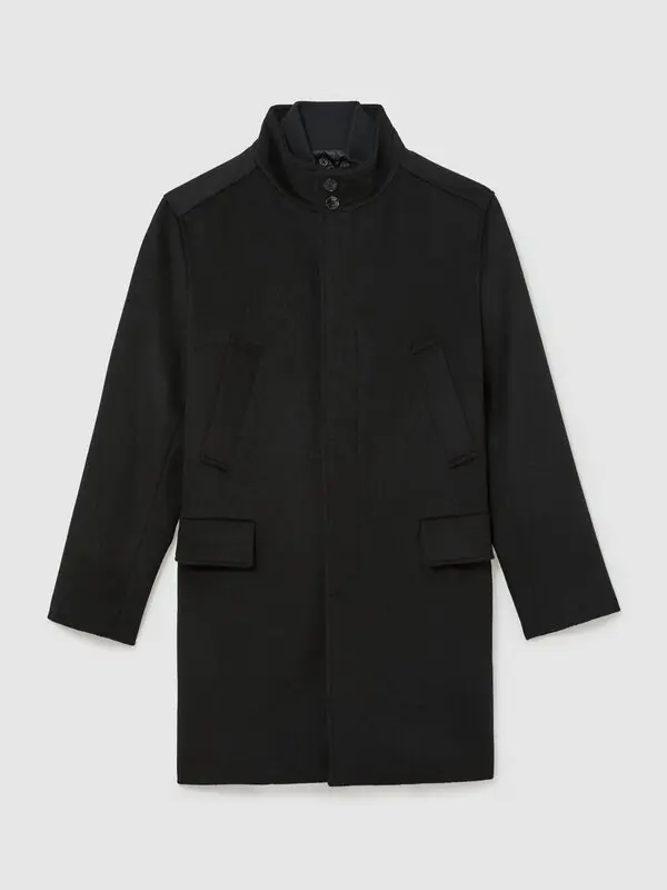REISS Fossil Wool-blend Gilet-insert Single-breasted Coat - Black