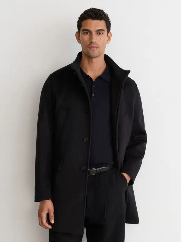 REISS Fossil Wool-blend Gilet-insert Single-breasted Coat - Black