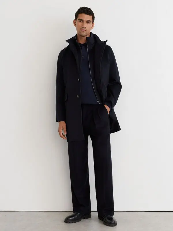 REISS Fossil Wool-blend Gilet-insert Single-breasted Coat - Navy