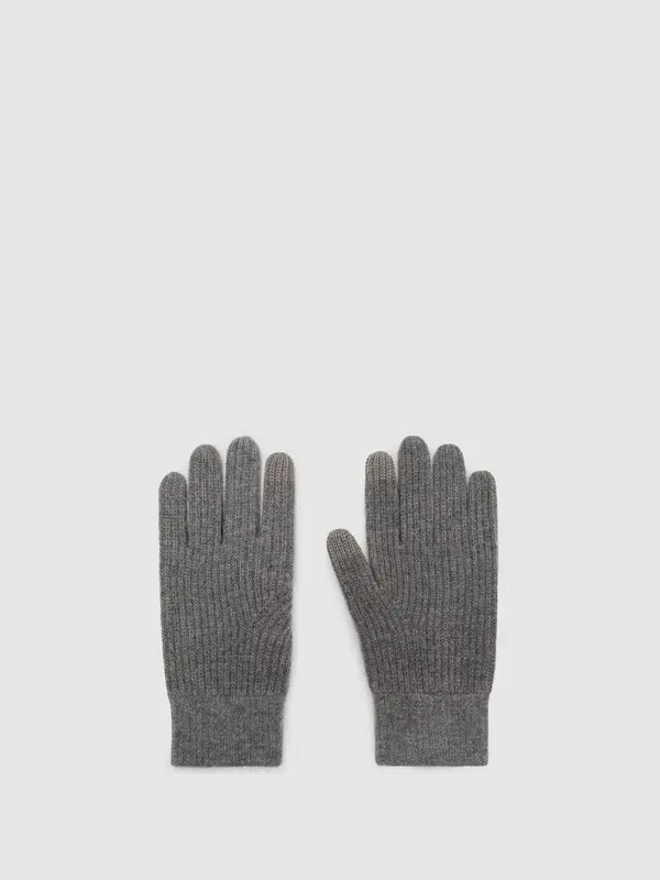 REISS Lawson Merino Wool Rib-knit Gloves - Mid Grey