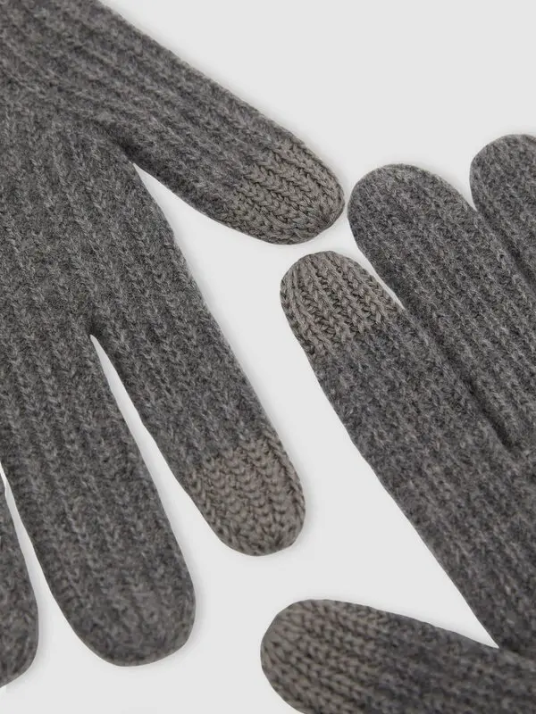 REISS Lawson Merino Wool Rib-knit Gloves - Mid Grey