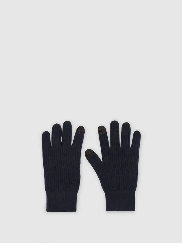 REISS Lawson Merino Wool Rib-knit Gloves - Navy