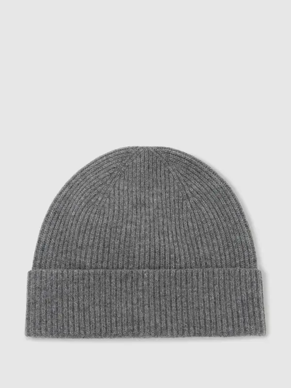 REISS Chaise Merino Wool Rib-knit Beanie - Mid Grey