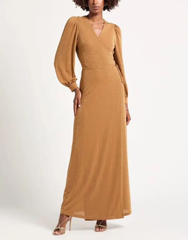 Momoni Maxi Dress Camel Size Polyester, Viscose, Polyamide, Metallic Polyester, Elastane