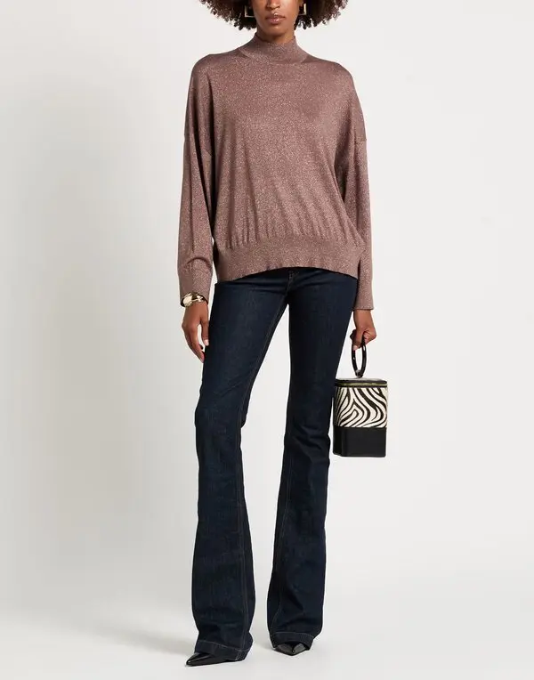 Brunello Cucinelli Turtleneck Light Brown Size Cashmere, Silk, Polyamide, Metallic Polyester
