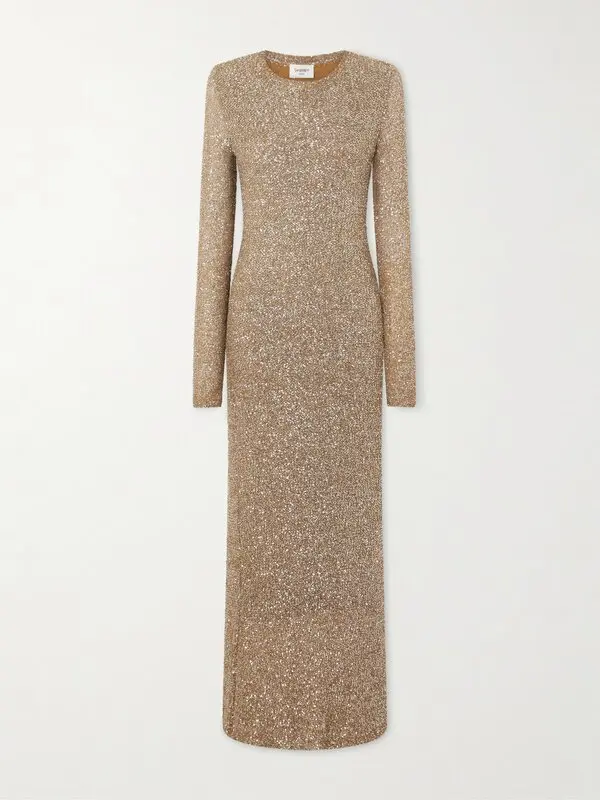 Saint Laurent Sequined Knitted Maxi Dress - Gold