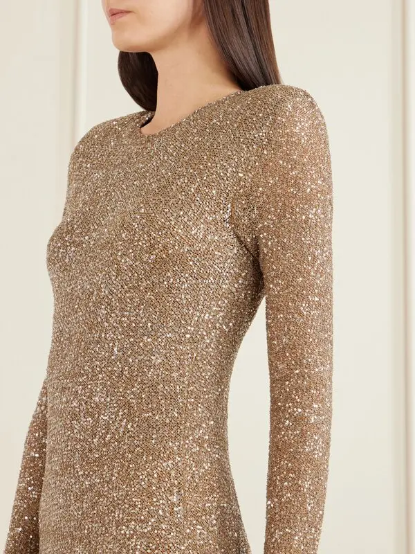 Saint Laurent Sequined Knitted Maxi Dress - Gold
