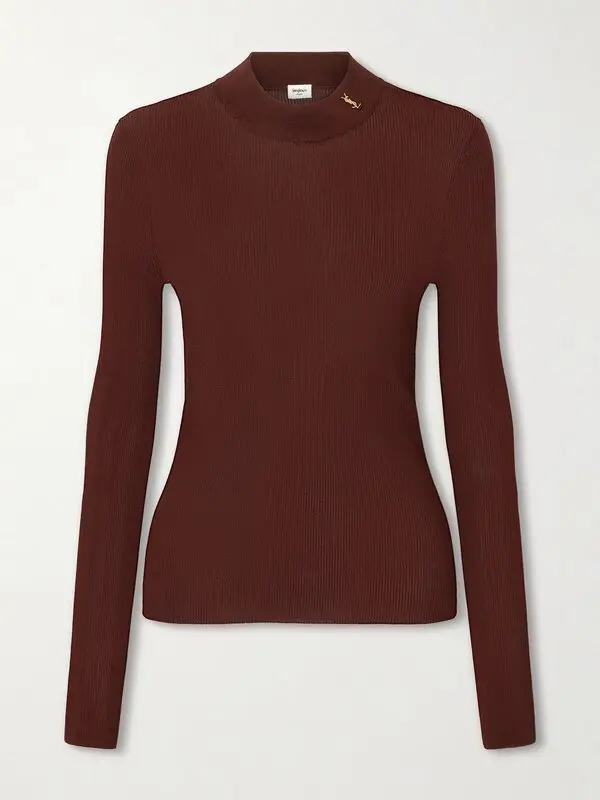 Saint Laurent Cassandre Logo-hardware Silk Knit Top