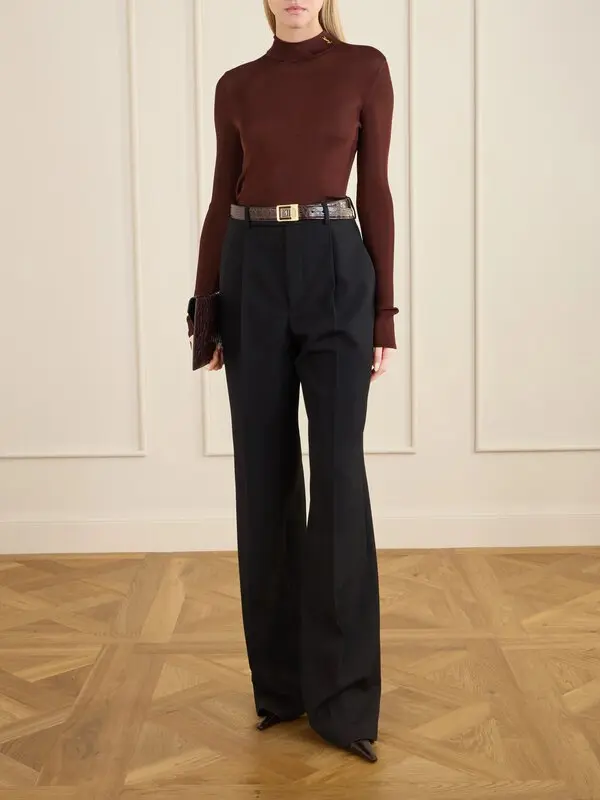 Saint Laurent Cassandre Logo-hardware Silk Knit Top