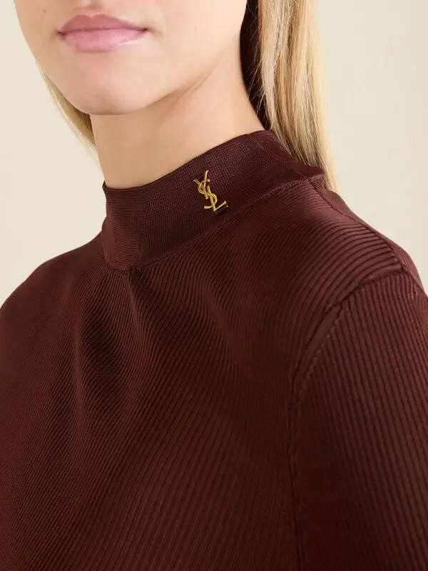 Saint Laurent Cassandre Logo-hardware Silk Knit Top