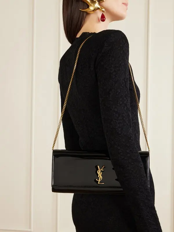 Saint Laurent Kate Cassandre-embellished Patent-leather Clutch