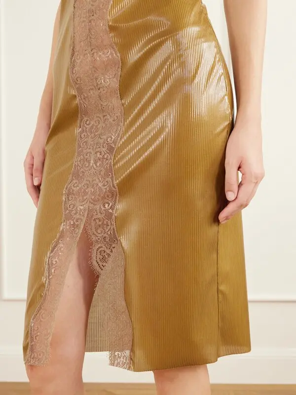 Saint Laurent Lace-trimmed Ribbed Latex Midi Dress