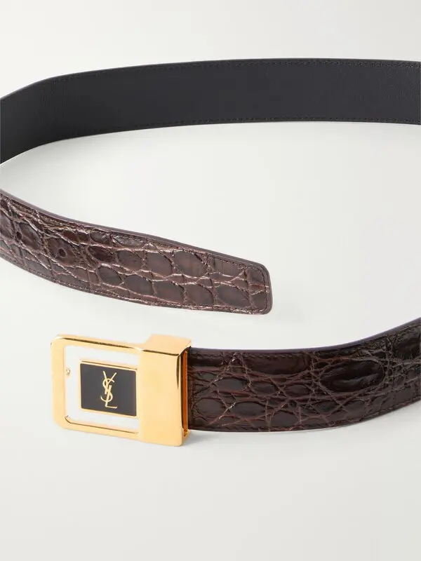 Saint Laurent La 66 Croc-effect Leather Belt - Burgundy
