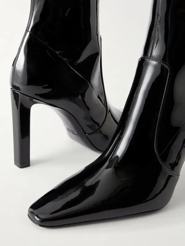 Saint Laurent Françoise 95 Paneled Patent-leather Knee Boots