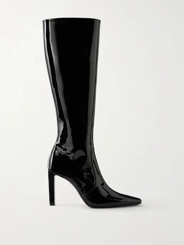 Saint Laurent Françoise 95 Paneled Patent-leather Knee Boots - Black