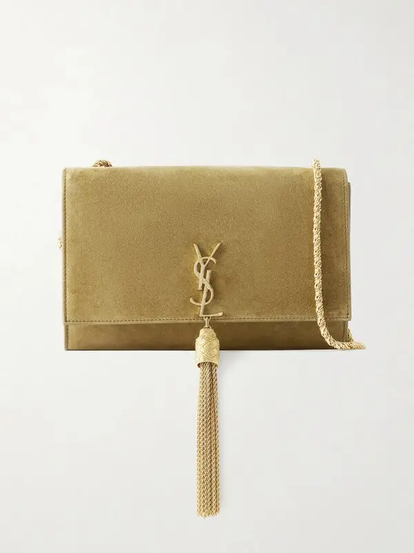 Saint Laurent Kate Tassel Embellished Suede Shoulder Bag - Green