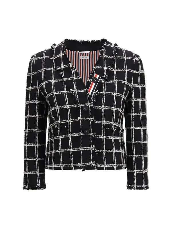 Thom Browne Checked Tweed Cardigan Jacket - Black