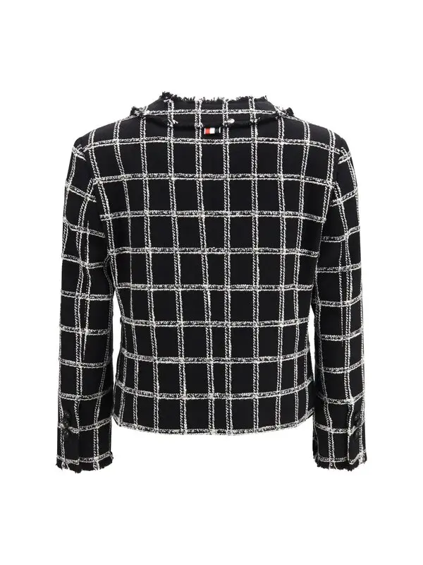 Thom Browne Checked Tweed Cardigan Jacket - Black