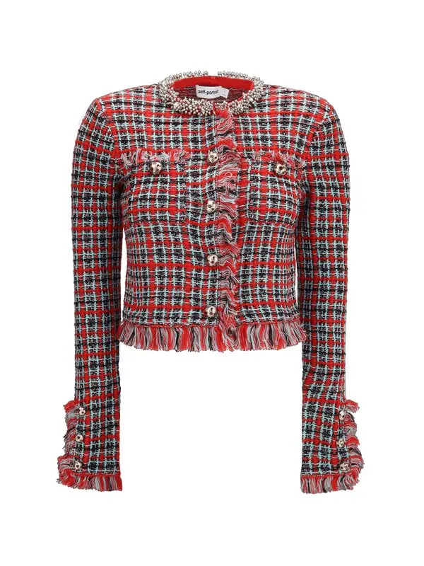 SELF-PORTRAIT Cotton And Wool Blend Bouclé Jacket - Red