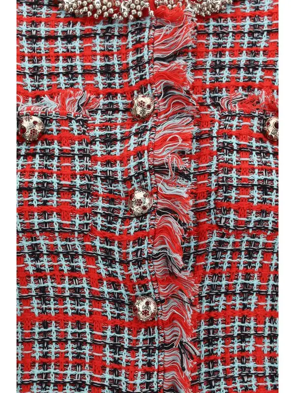 SELF-PORTRAIT Cotton And Wool Blend Bouclé Jacket - Red