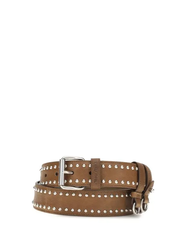 Miu Miu Studded Suede Belt - Brown