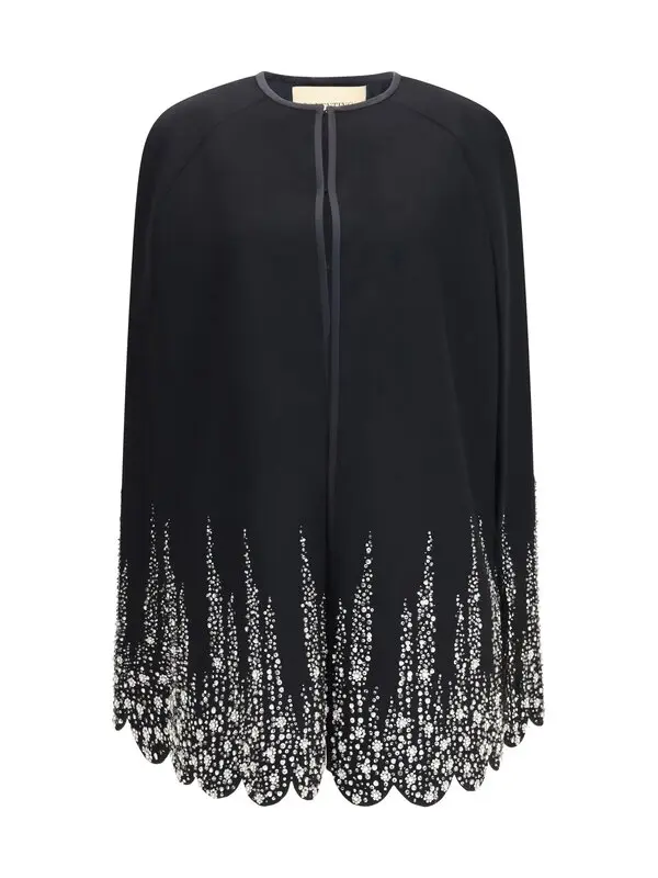 Valentino Garavani Compact Drap Cape With Degradé Rhinestone Embroidery - Black