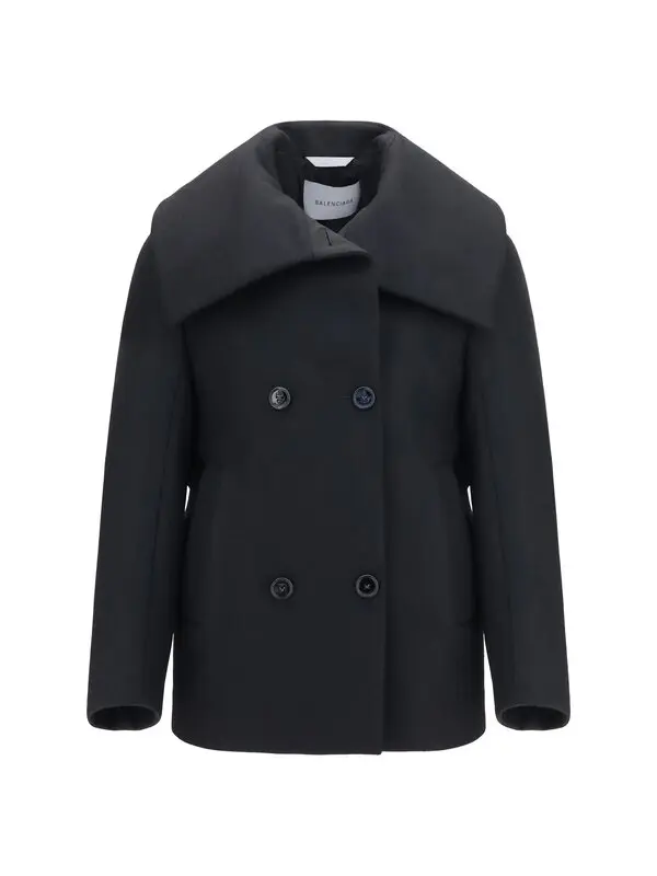 Balenciaga Structured High-neck Peacoat - Black