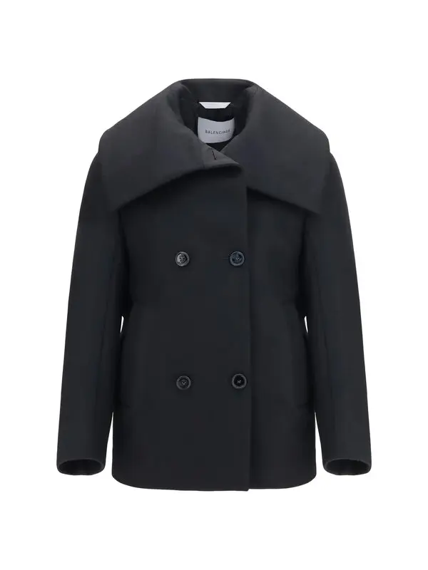 Balenciaga Structured High-neck Peacoat - Black