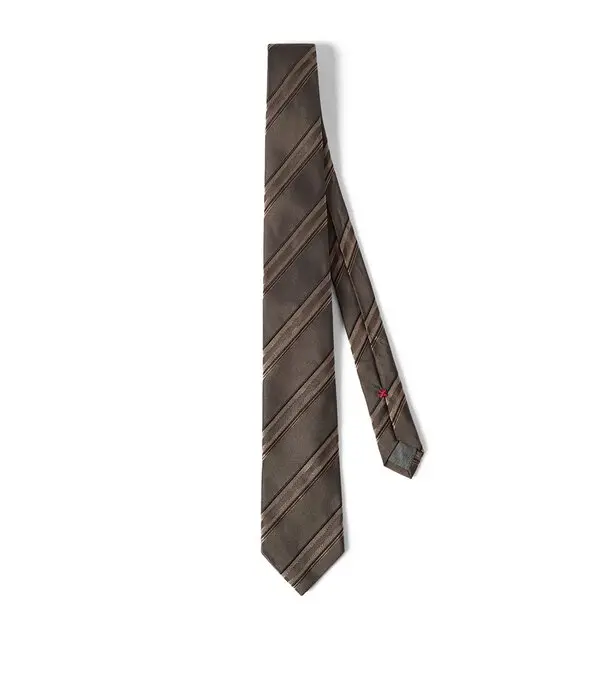 Brunello Cucinelli Silk Stripe Tie - Brown