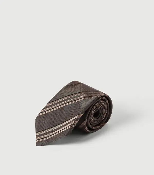 Brunello Cucinelli Silk Stripe Tie - Brown