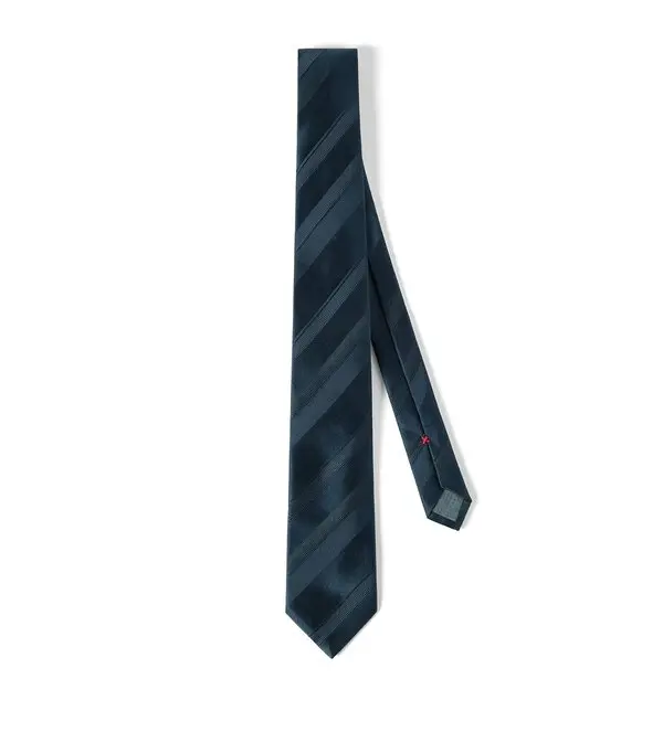 Brunello Cucinelli Silk Stripe Tie - Blue