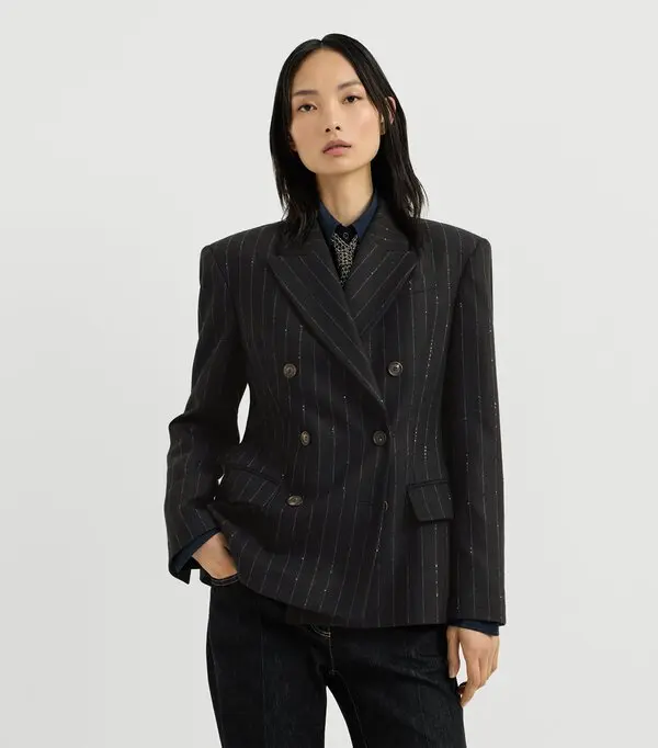 Brunello Cucinelli Virgin Wool-blend Sequin Pinstripe Blazer