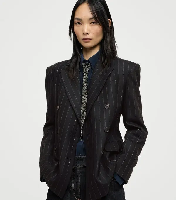 Brunello Cucinelli Virgin Wool-blend Sequin Pinstripe Blazer
