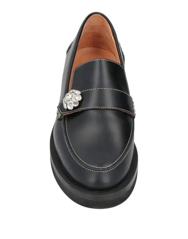 GANNI Small-size Rhinestone Solid Color Leather Loafers