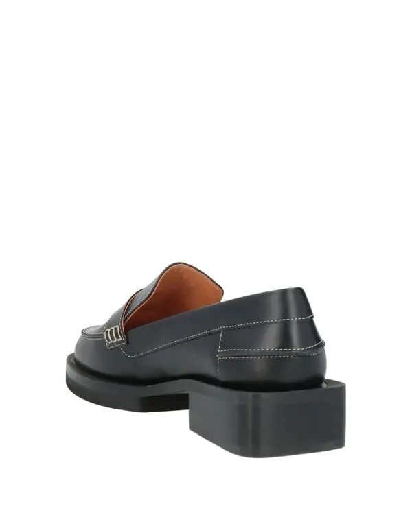 GANNI Small-size Rhinestone Solid Color Leather Loafers