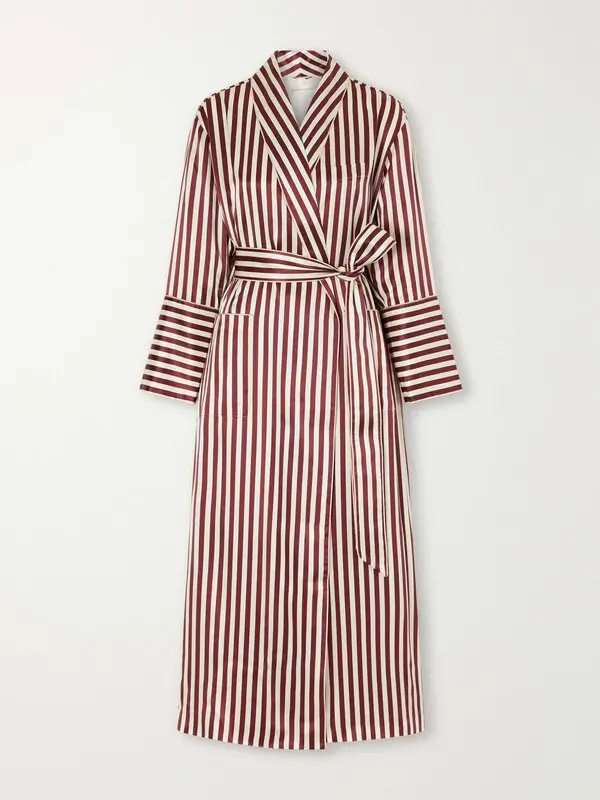 Olivia Von Halle Capability Belted Striped Silk-satin Robe